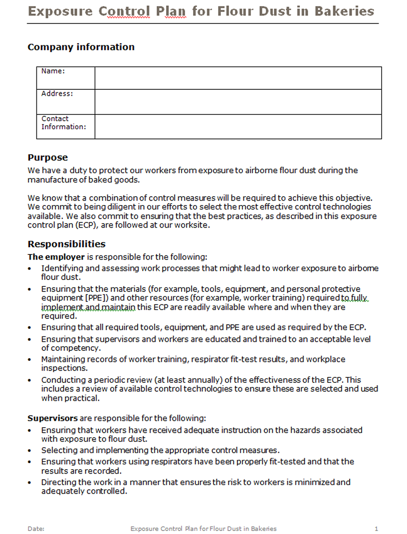 Bloodborne Pathogens Safety Plan Template