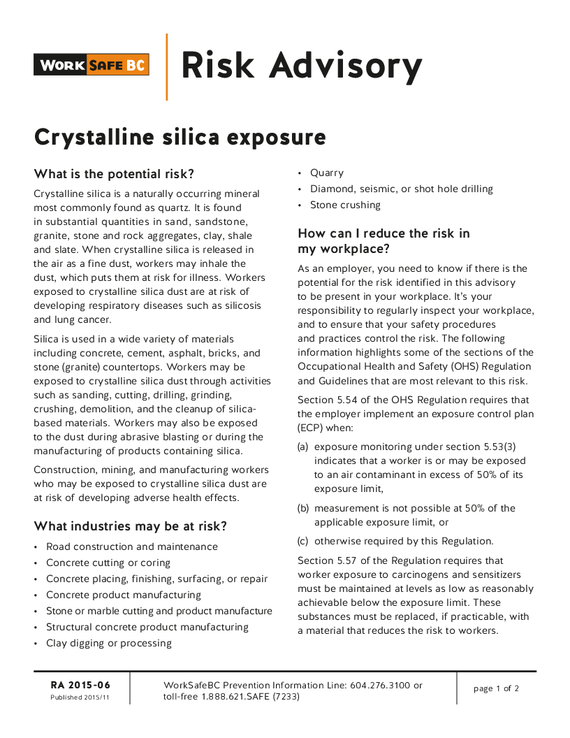 Silica - WorkSafeBC