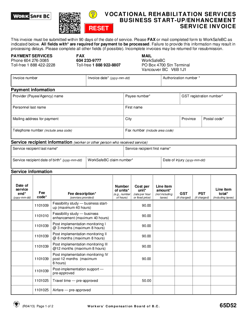 Invoicing for contracted services - WorkSafeBC
