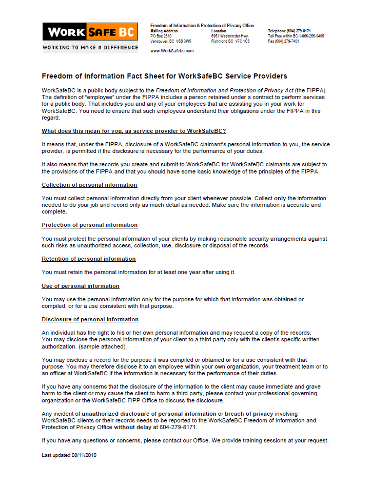 Protection of your privacy - WorkSafeBC