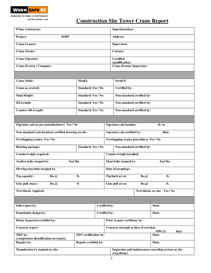 Tower cranes - WorkSafeBC