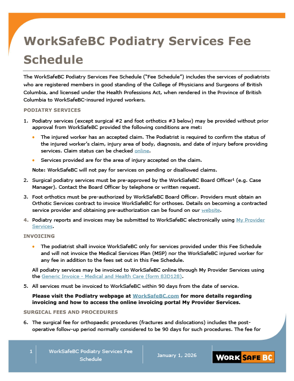 Podiatrists - WorkSafeBC