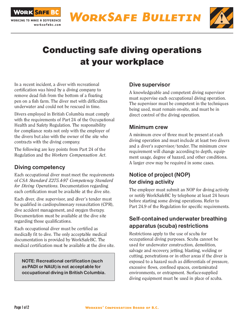Diver certification - WorkSafeBC