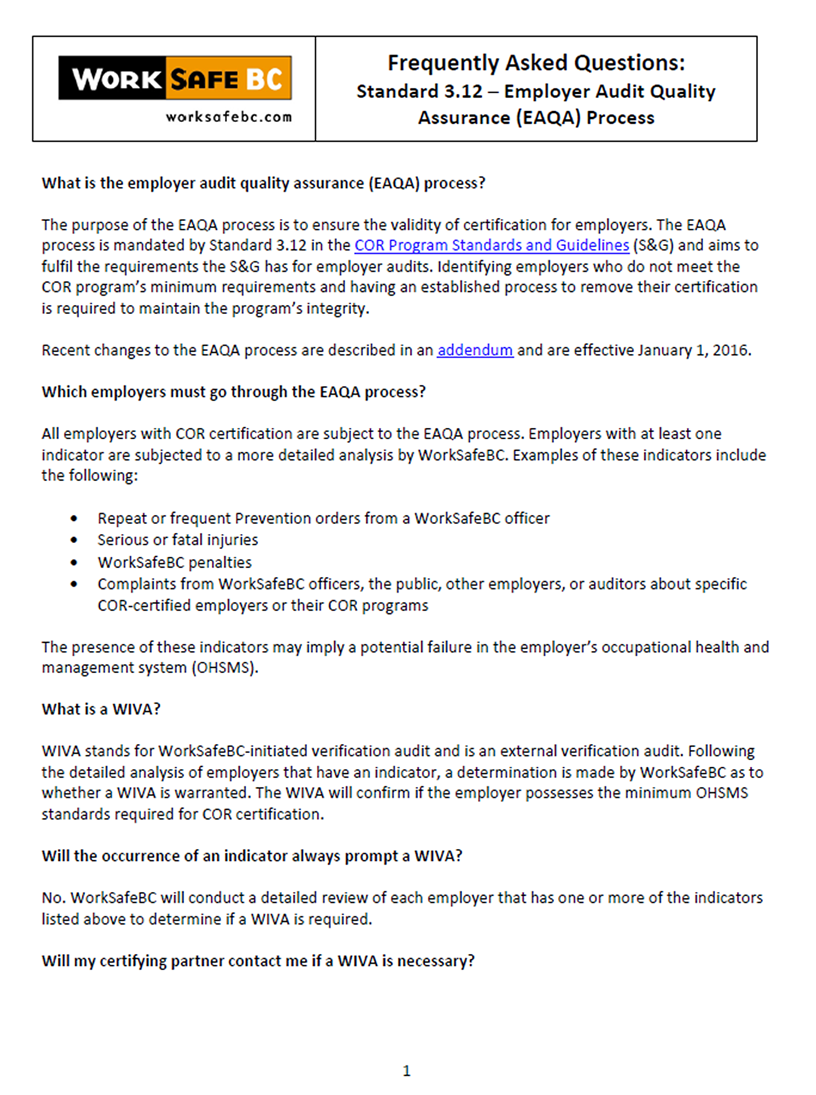 Quality assurance - WorkSafeBC
