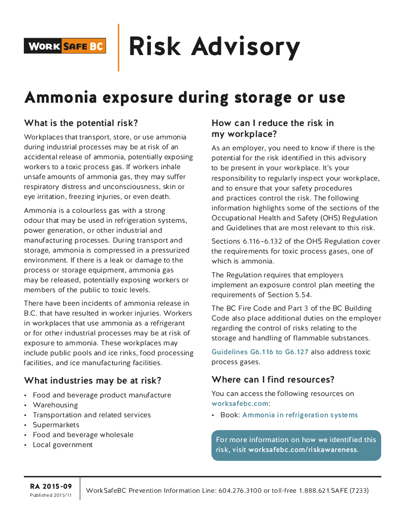 Ammonia - WorkSafeBC